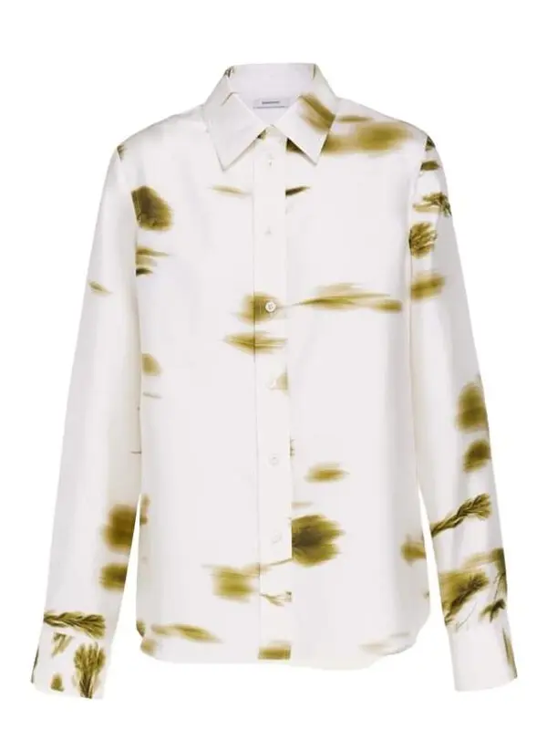 FERRAGAMO Printed Long Sleeve Shirt - White/olive Green