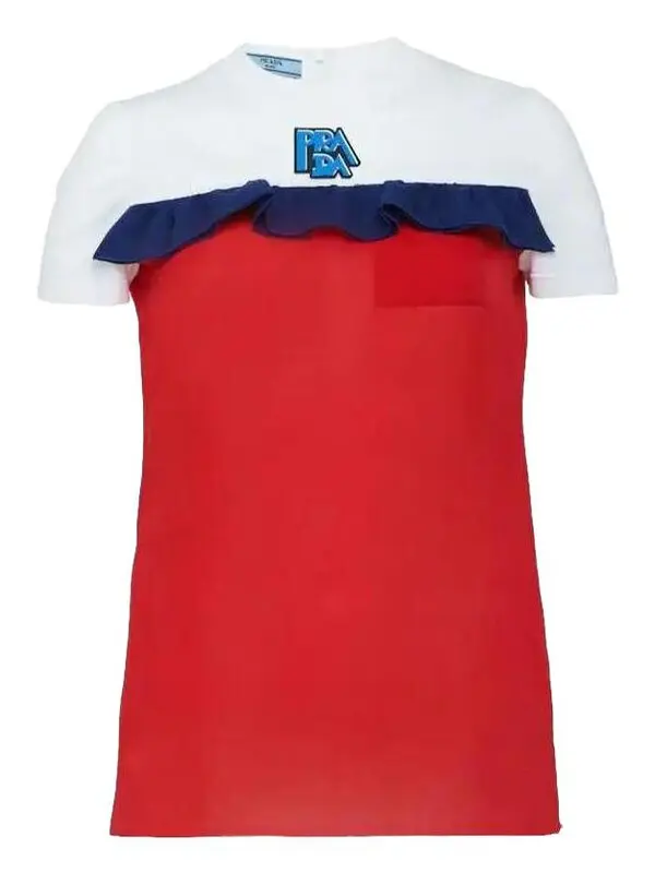 Prada Color-blocked Ruffled T-shirt - Red