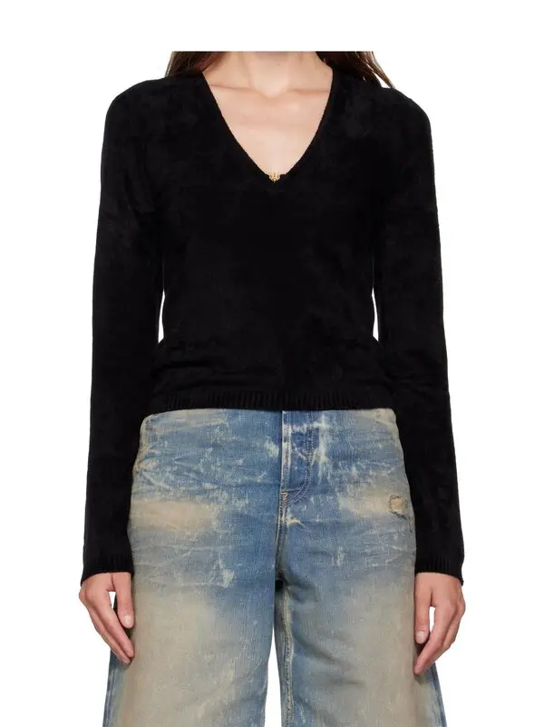 Amiri Velvet V-neck Long Sleeve Top - Black
