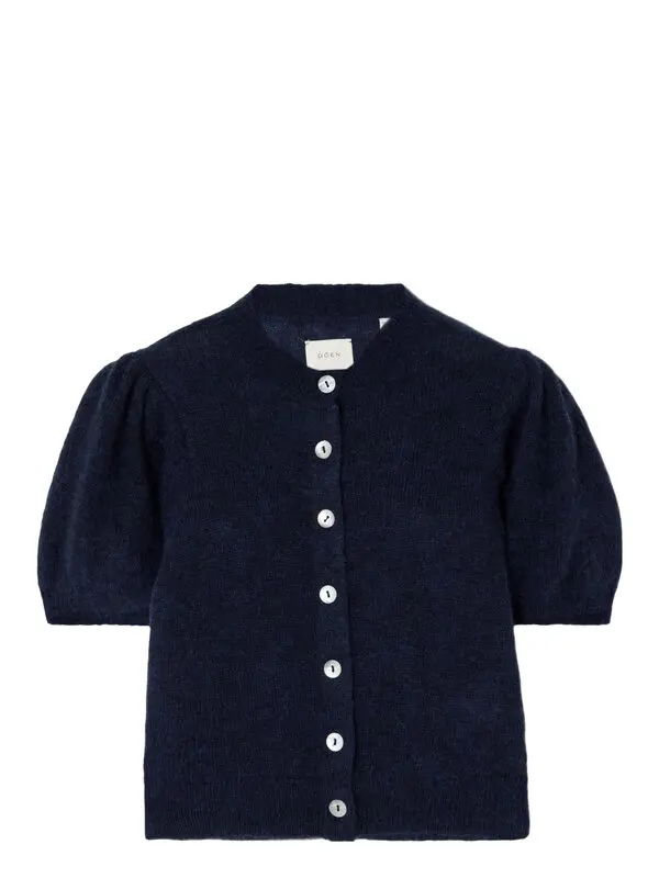 DÔEN Short Sleeve Button Front Cardigan - Navy Blue