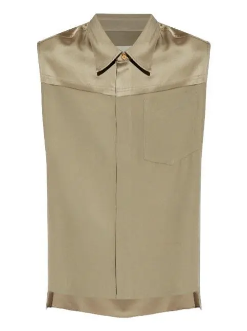 Ami Lapel Sleeveless Shirt - Nude