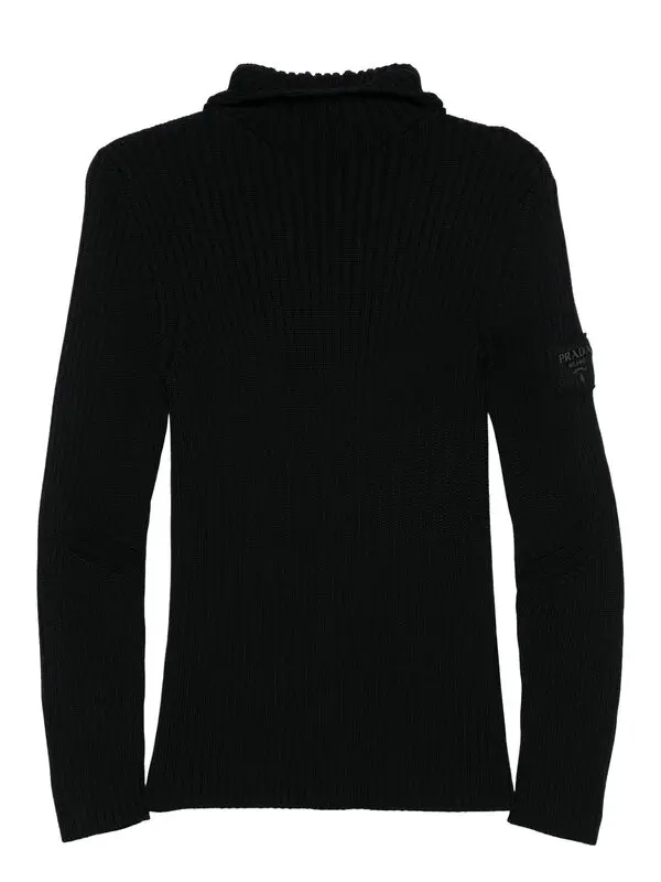 Prada Long-sleeved Ribbed Sweater With Hood - Black