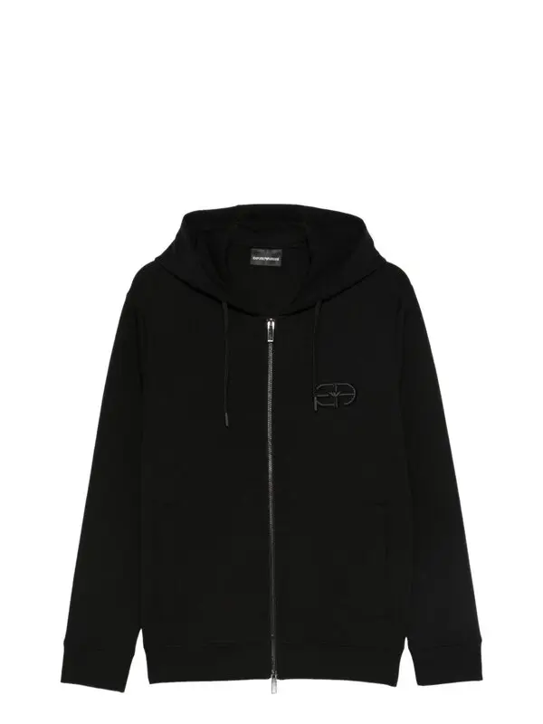 Emporio Armani Logo Embroidered Zip-up Hoodie - Black