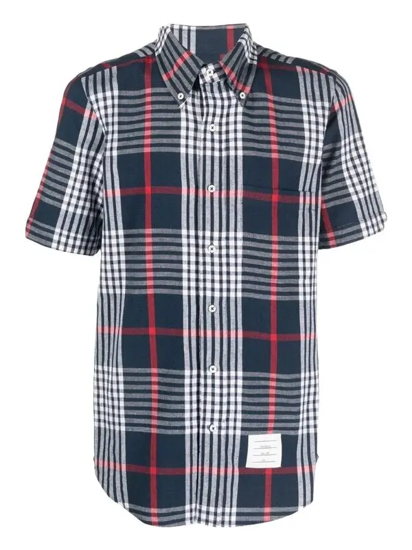 Thom Browne Plaid-check Short-sleeve Shirt - Gray