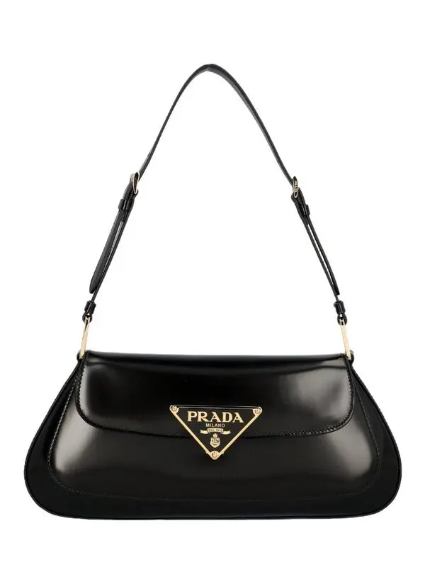 Prada Cleo Shoulder Bag With Logo Plaque - Black