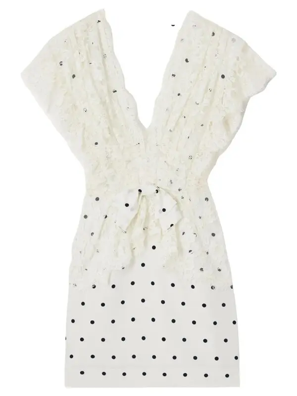Alessandra Rich Lace Bow-detail Polka Dot Mini Dress - White