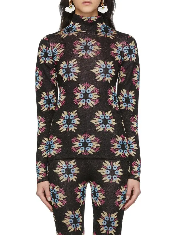 Rabanne Printed Jacquard Knit Turtleneck Pullover - Black