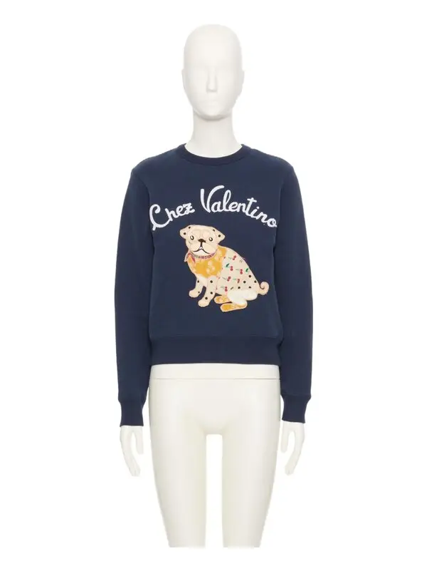 Valentino Garavani Embroidered Cotton Crewneck Sweatshirt - Indaco