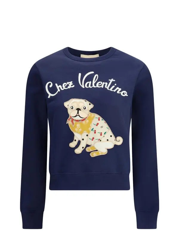 Valentino Garavani Embroidered Cotton Crewneck Sweatshirt - Indaco