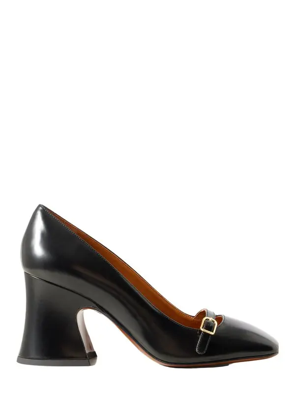 Chloé Square-toe Sculpted Heel Pumps With Buckle Detail - Black