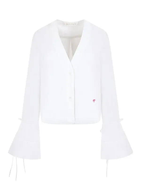 Palm Angels Logo Embroidered Flute-sleeved Shirt - White