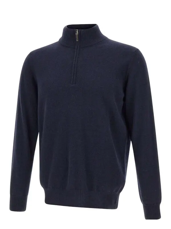 KANGRA Half Zip Henley Knitted Sweater - Blue