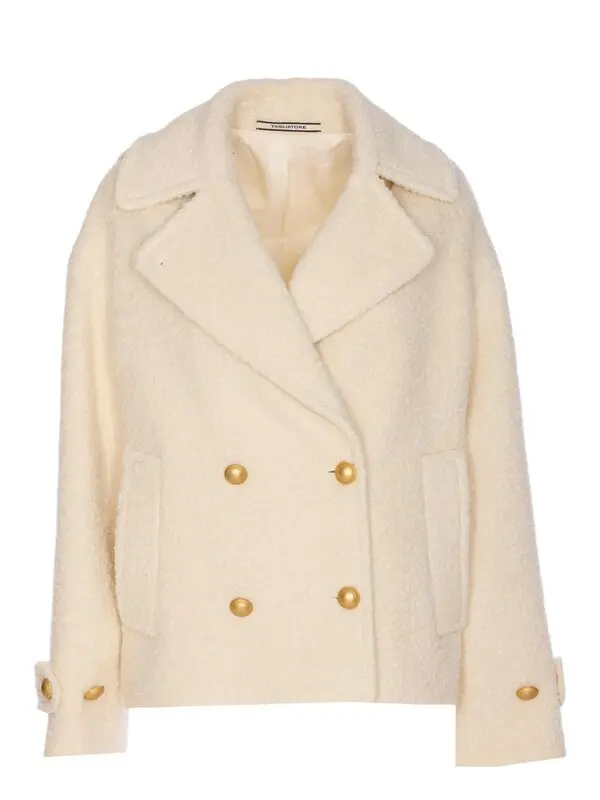 Tagliatore Double Breasted Long Sleeve Jacket With Logo Button Detail - Nude