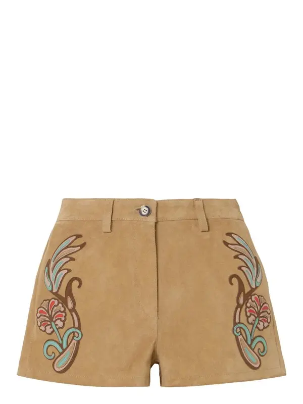 Etro Suede Embroidered Shorts - Nude