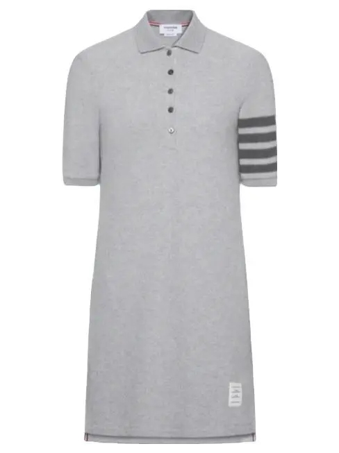 Thom Browne Textured Pique Mini Polo Dress With Four-bar Detail - Gray