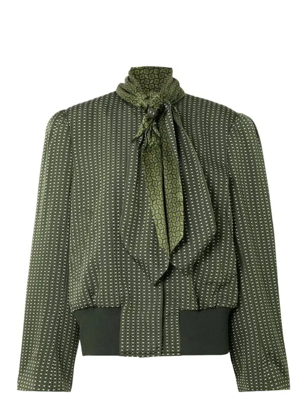 Dries Van Noten Tie-neck Printed Satin-trimmed Twill Bomber Jacket - Military Green