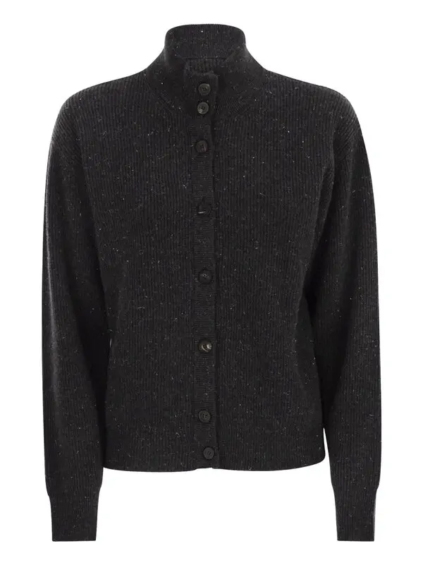 Peserico Button-up High Neck Ribbed Cardigan - Black
