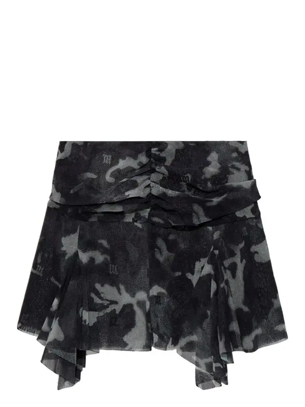 MISBHV Printed Pleated Asymmetrical Hem Midi Skirt - Black