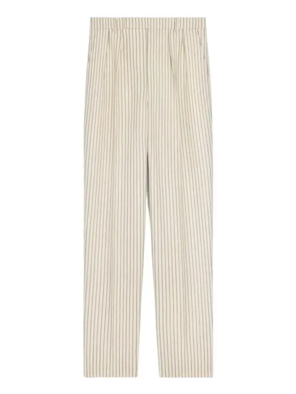 Celine Striped Wool Gabardine High Waist Straight Leg Pants - Vanilla/black
