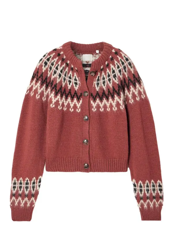 DÔEN Long Sleeve Fair Isle Cardigan - Wine Red