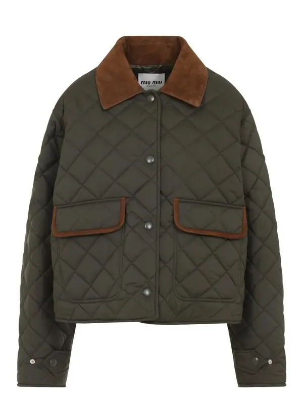 Miu Miu Quilted Technical Pongé Blouson Jacket - Green