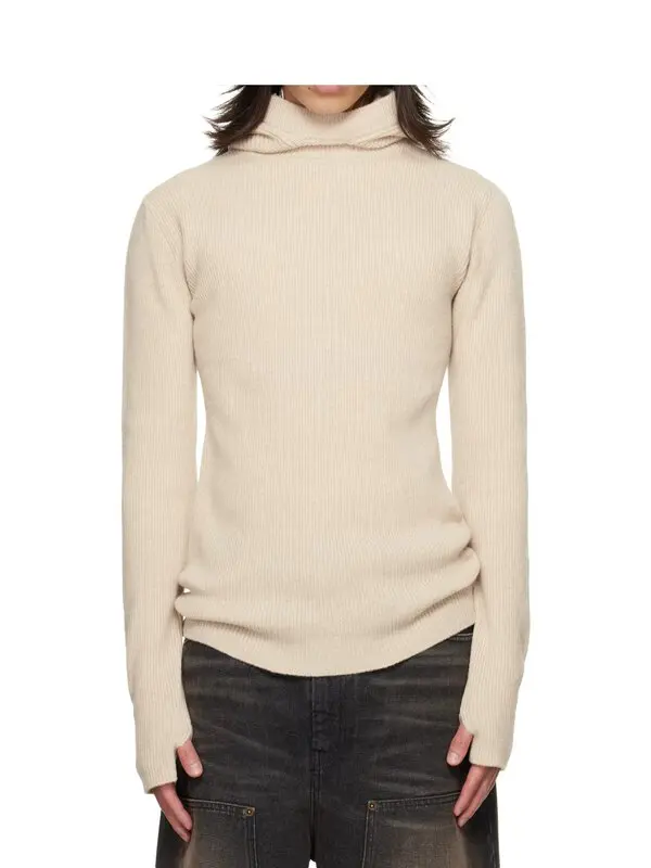 EGONLAB Ribbed-knit Hoodie - Beige