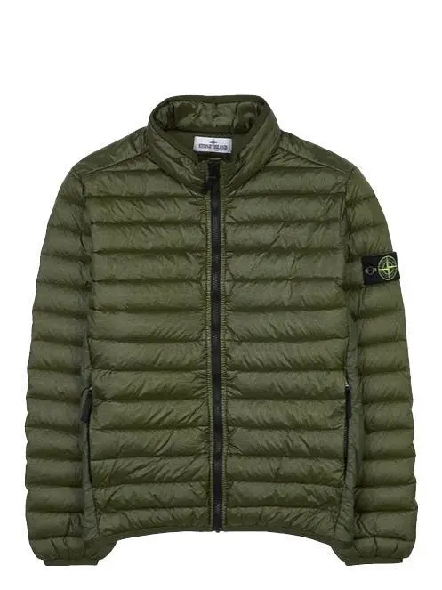 Stone Island High-collar Long-sleeve Down Jacket With Logo - Military Green