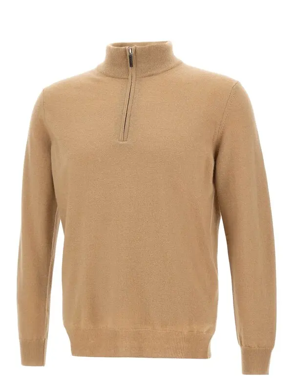 KANGRA Half Zip Henley Knit Sweater - Beige