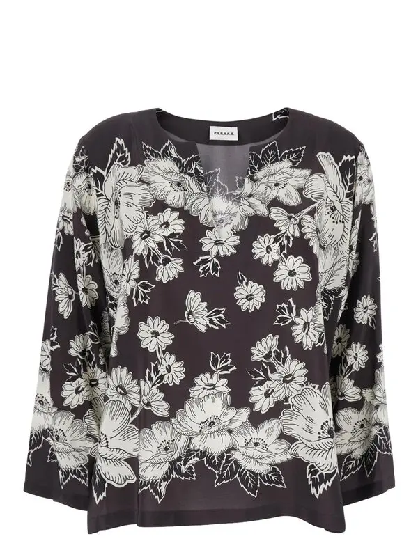 P.a.r.o.s.h Floral Print V-neck Blouse - Black