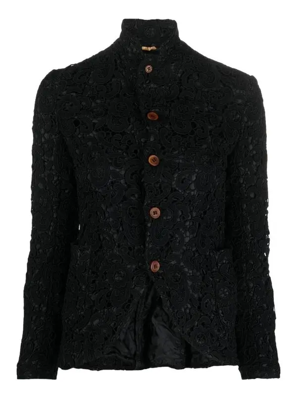 Comme Des Garçons Lace Button-detailed Jacket - Black