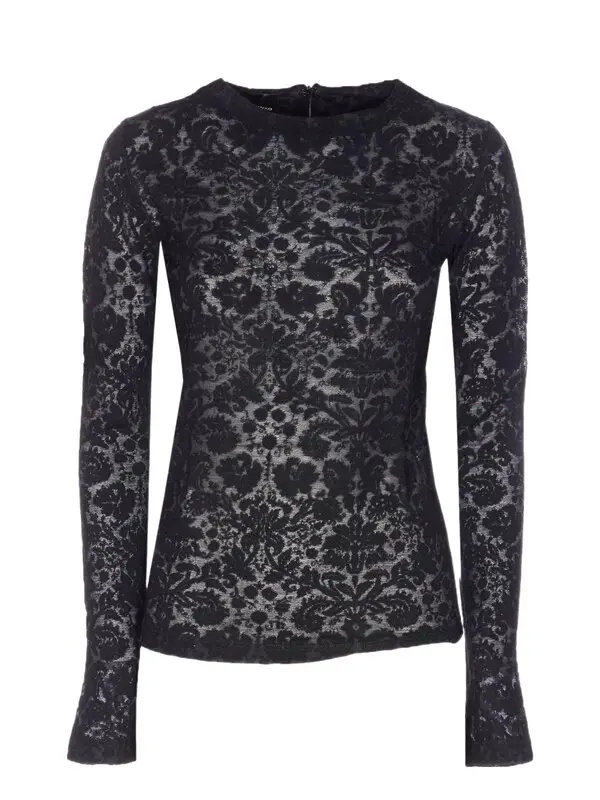Pinko Long-sleeved Lace Crewneck Top - Black