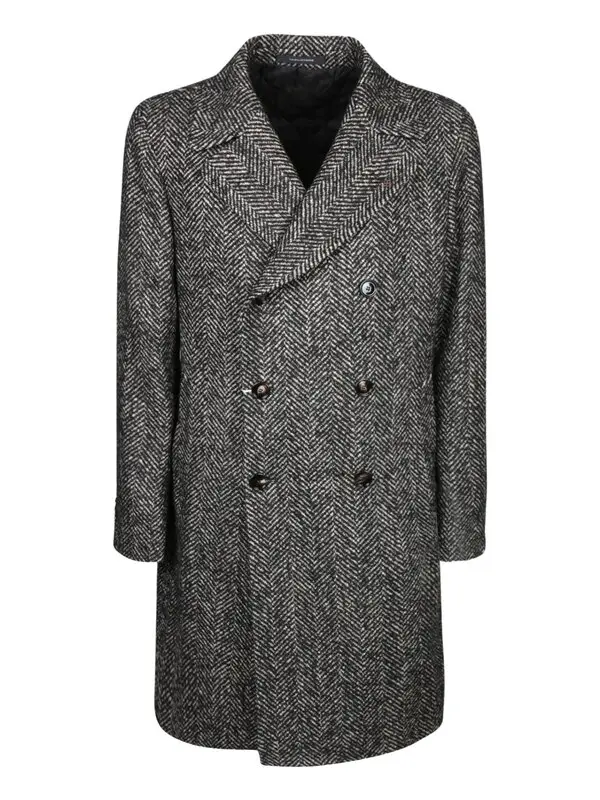Tagliatore Herringbone Double-breasted Coat - Black