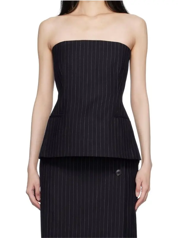 Co Navy Pinstripe Bustier Top - Black