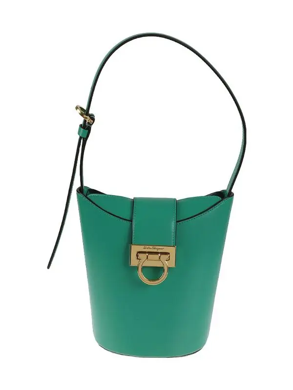 FERRAGAMO Bucket Handbag With Gold Hardware And Logo Detail - Green