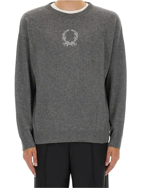 Moschino Laurel Crown Embroidered Crewneck Pullover - Gray