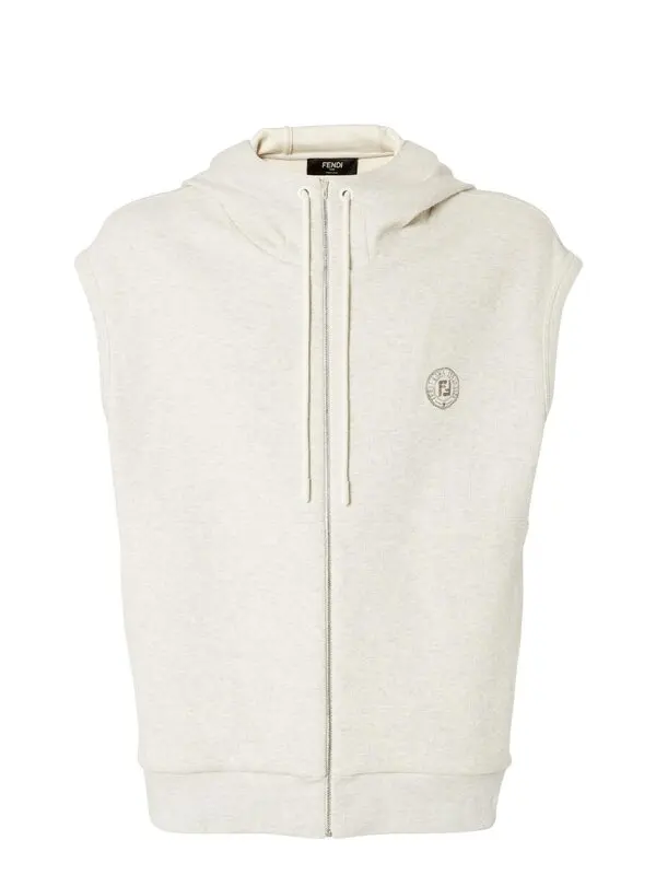 Fendi Oversized Sleeveless Zipped Drawstring Hoodie - Light Gray
