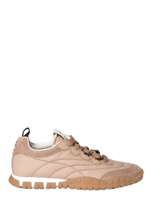 Miu Miu Technical Fabric And Suede Lace-up Sneakers - Nude