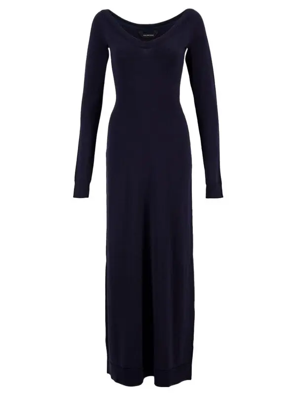 Balenciaga V-neck Off-shoulder Long Sleeve Dress - Dark Blue
