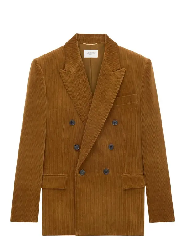Saint Laurent Double-breasted Corduroy Blazer - Cognac