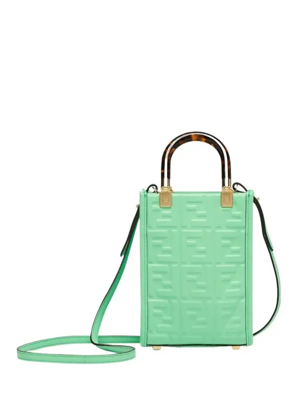 Fendi Sunshine Logo Embossed Mini Shoulder Bag - Green