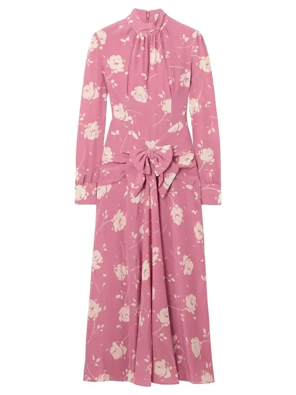 Alessandra Rich Rose-print Belted Midi Dress - Pink/white