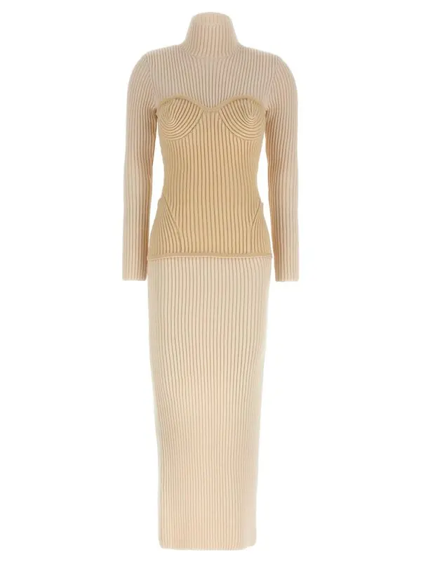 JEAN PAUL GAULTIER Ribbed-knit Corset Dress - Nude