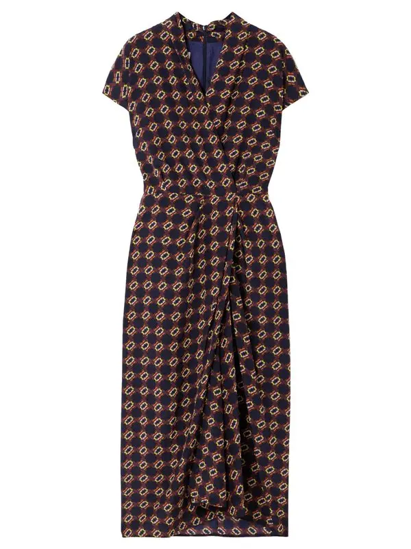 Dries Van Noten Wrap-effect Printed Silk-crepe Midi Dress - Black