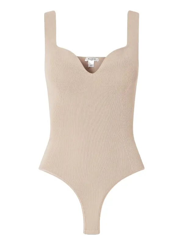 Alaïa Ribbed Knit Bodysuit - Nude