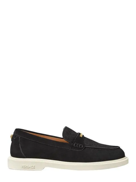 Versace Round Toe Slip-on Loafers - Black/gold