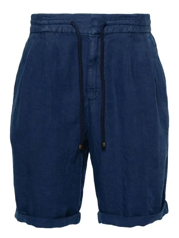 Brunello Cucinelli Linen Drawstring Waist Shorts - Blue