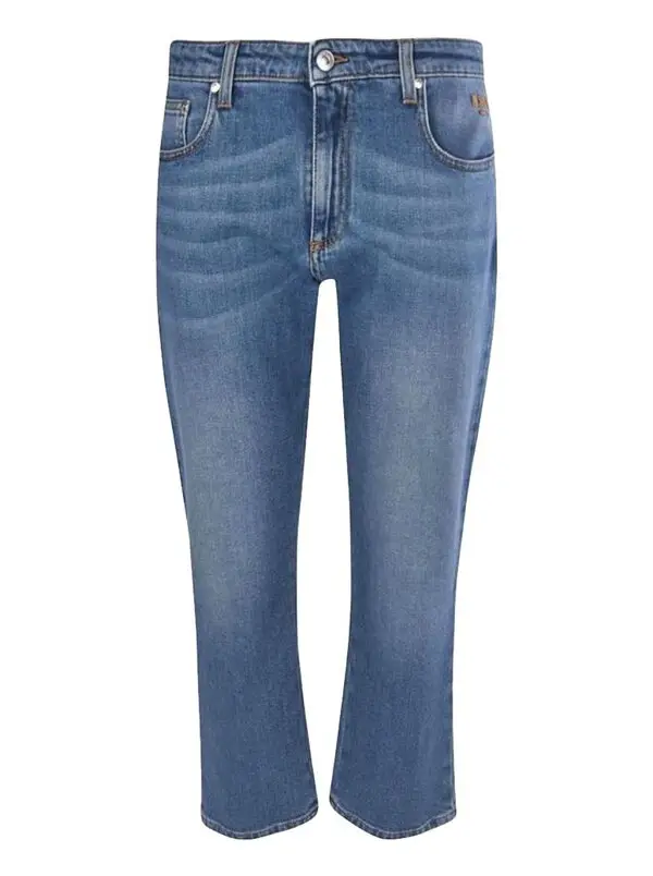 MSGM Logo Embroidered Crystal Embellished Jeans - Blue