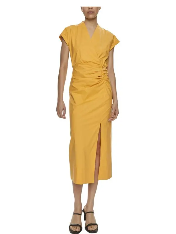 Marella Short Sleeve V-neck Dress With Asymmetrical Slits - Yellow