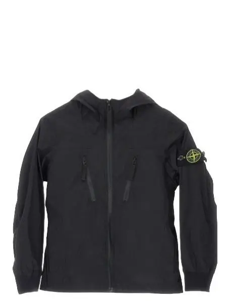 Stone Island Lightweight Hooded Zip-up Jacket With Zipper Pockets - Black