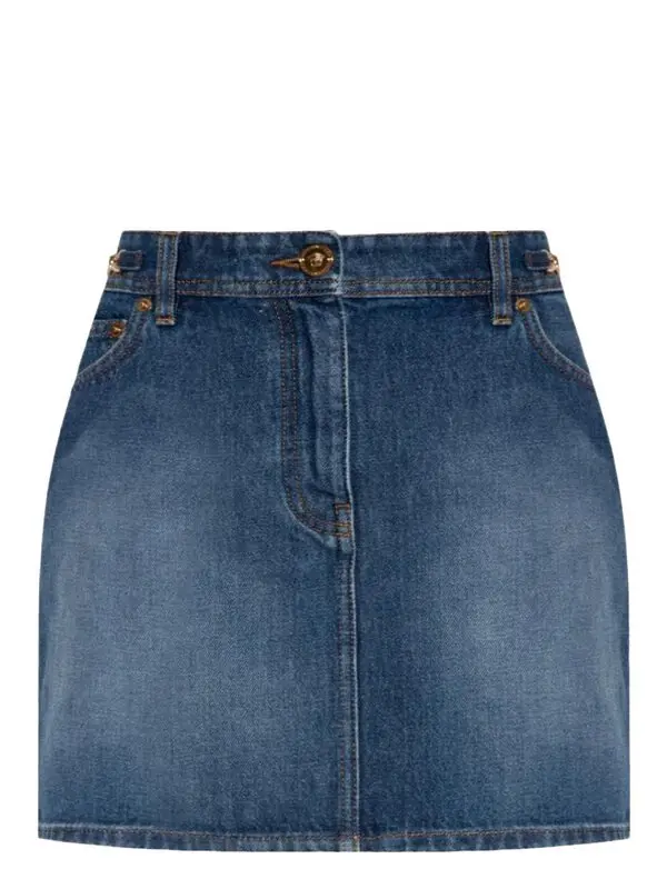 Versace Medusa Embellished Mini Denim Skirt - Blue